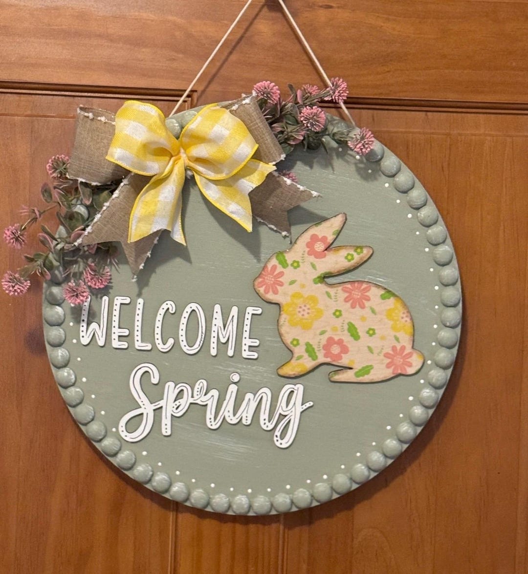 Welcome Spring Door Hanger | 3D Lettering | 16inch Round | Front Door ...