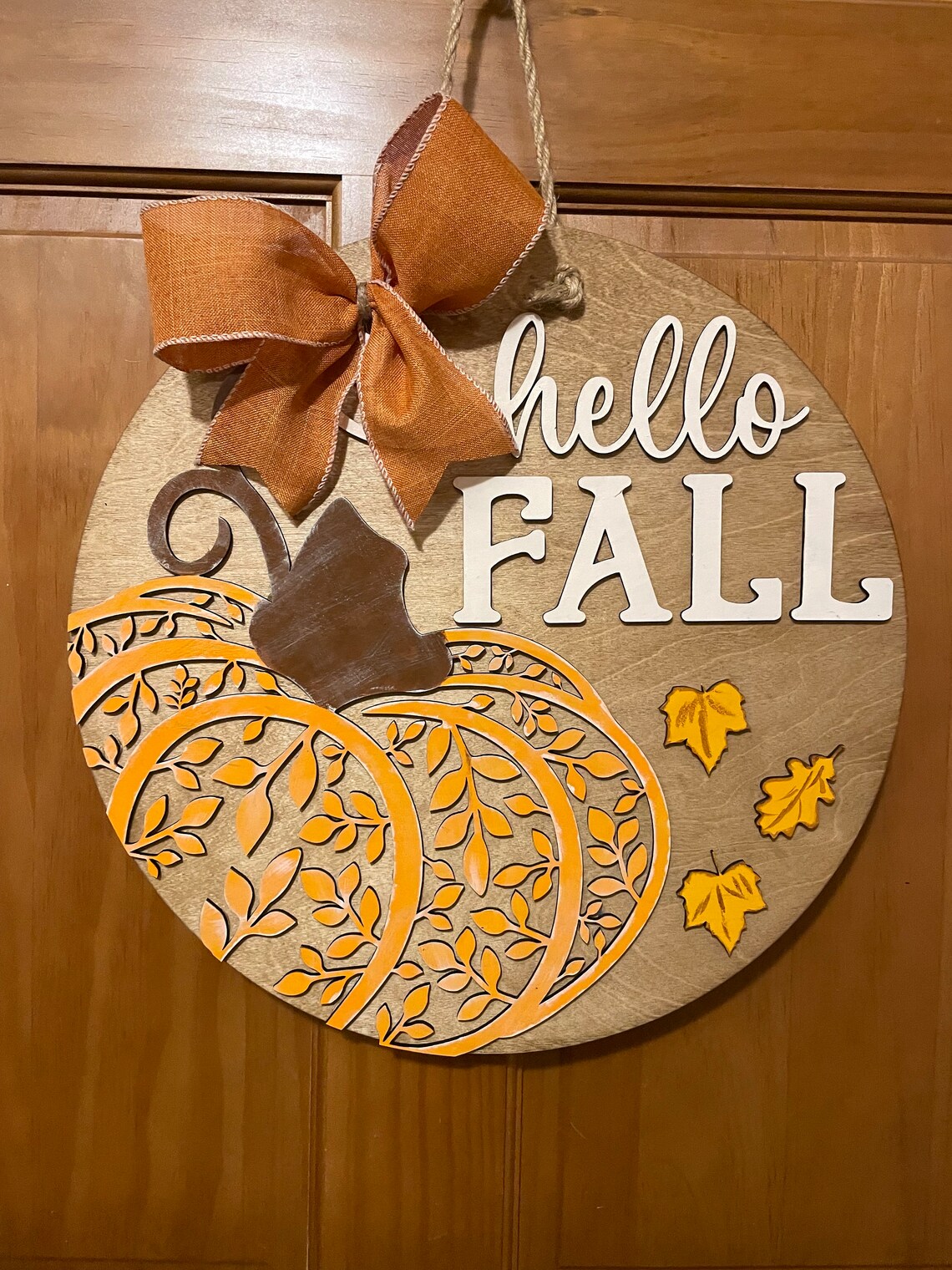 Hello Fall Front Door Decor |fall Door Hanger | 3D Lettering | Round ...