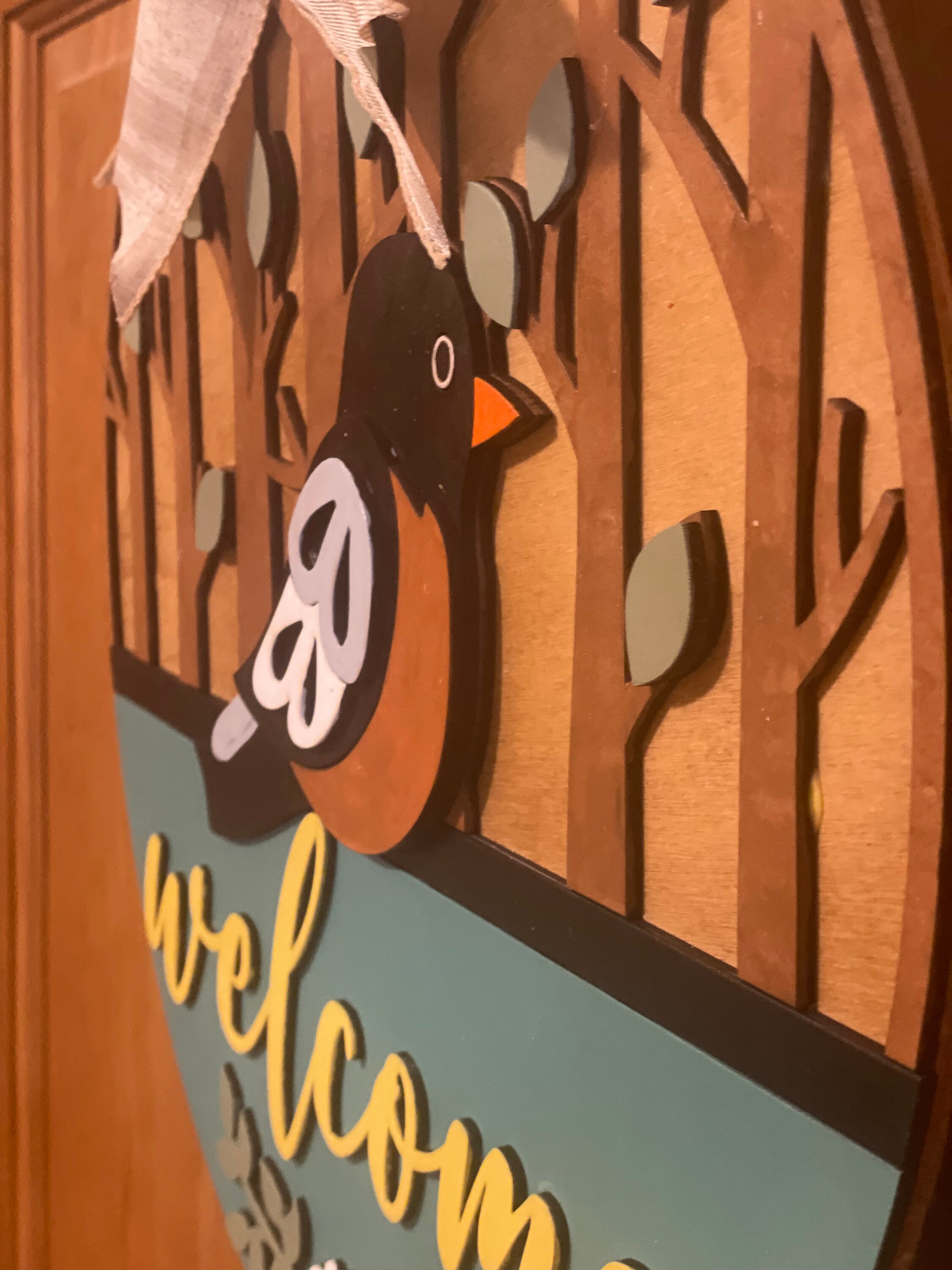 Robin Front Door Decor | Welcome Door Hanger | 3D Lettering | Round ...