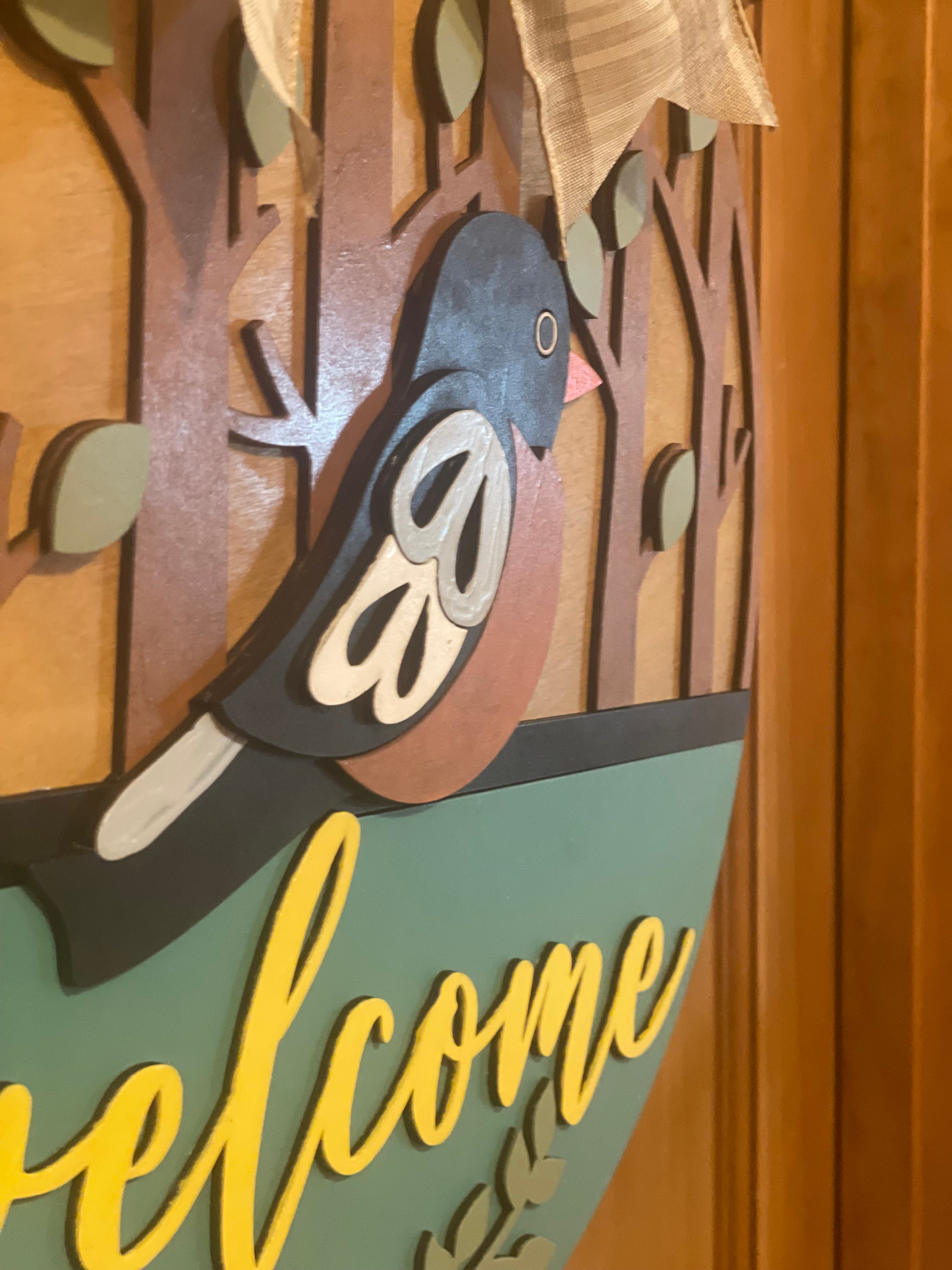Robin Front Door Decor | Welcome Door Hanger | 3D Lettering | Round ...