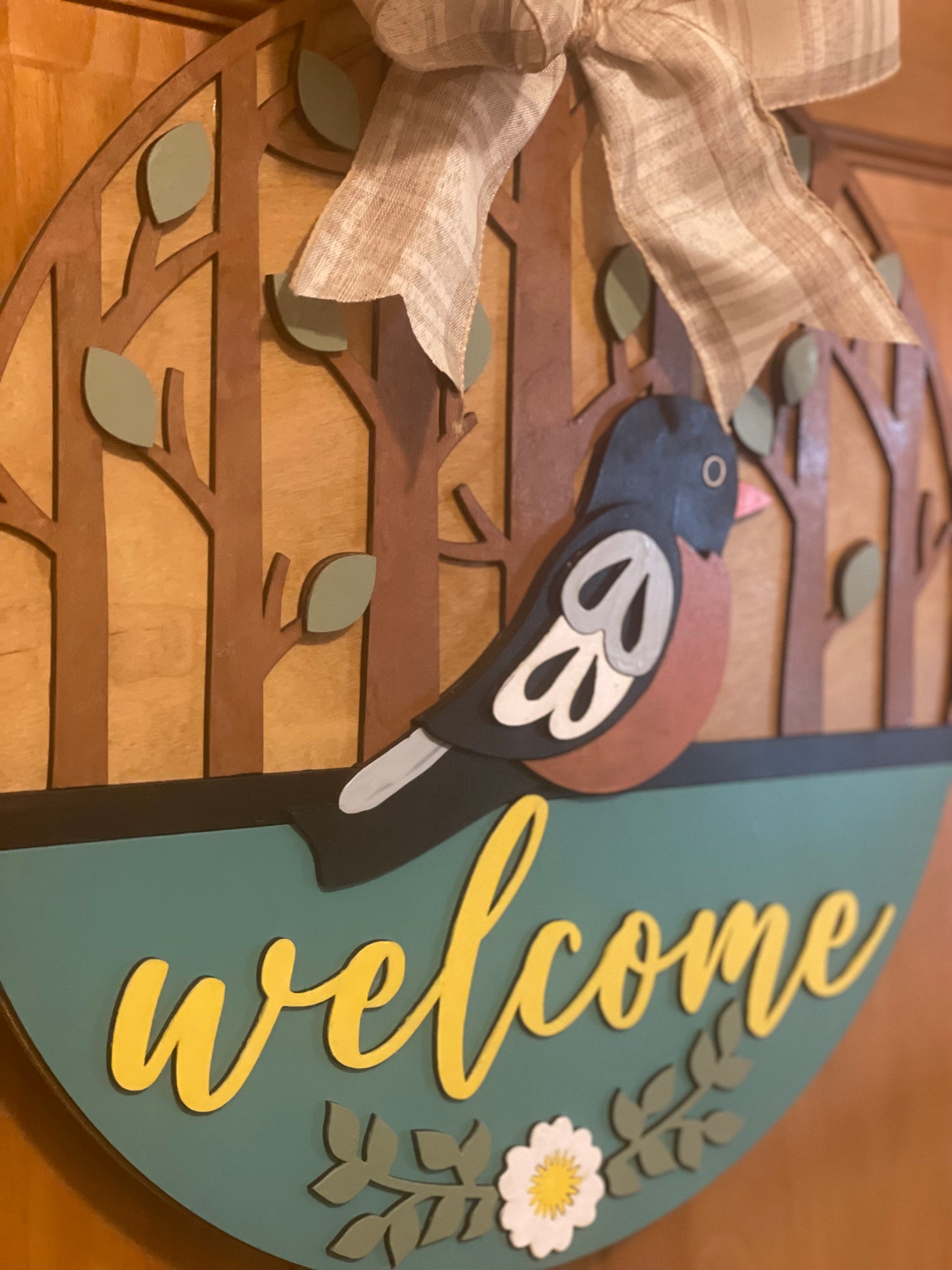 Robin Front Door Decor | Welcome Door Hanger | 3D Lettering | Round ...