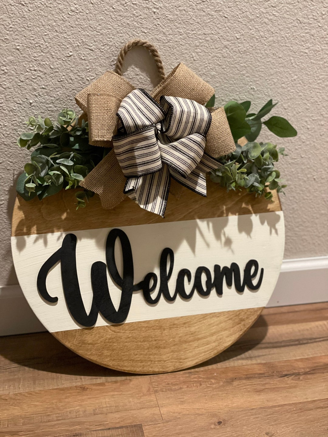 Front Door Decor | Welcome Door Hanger | 3D Lettering | Round Wood ...