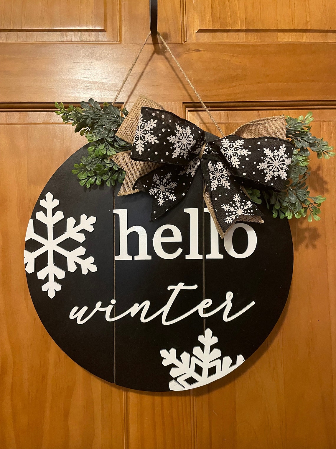 Hello Winter Door Hanger | 3D Lettering | 16inch Round | Front Door ...