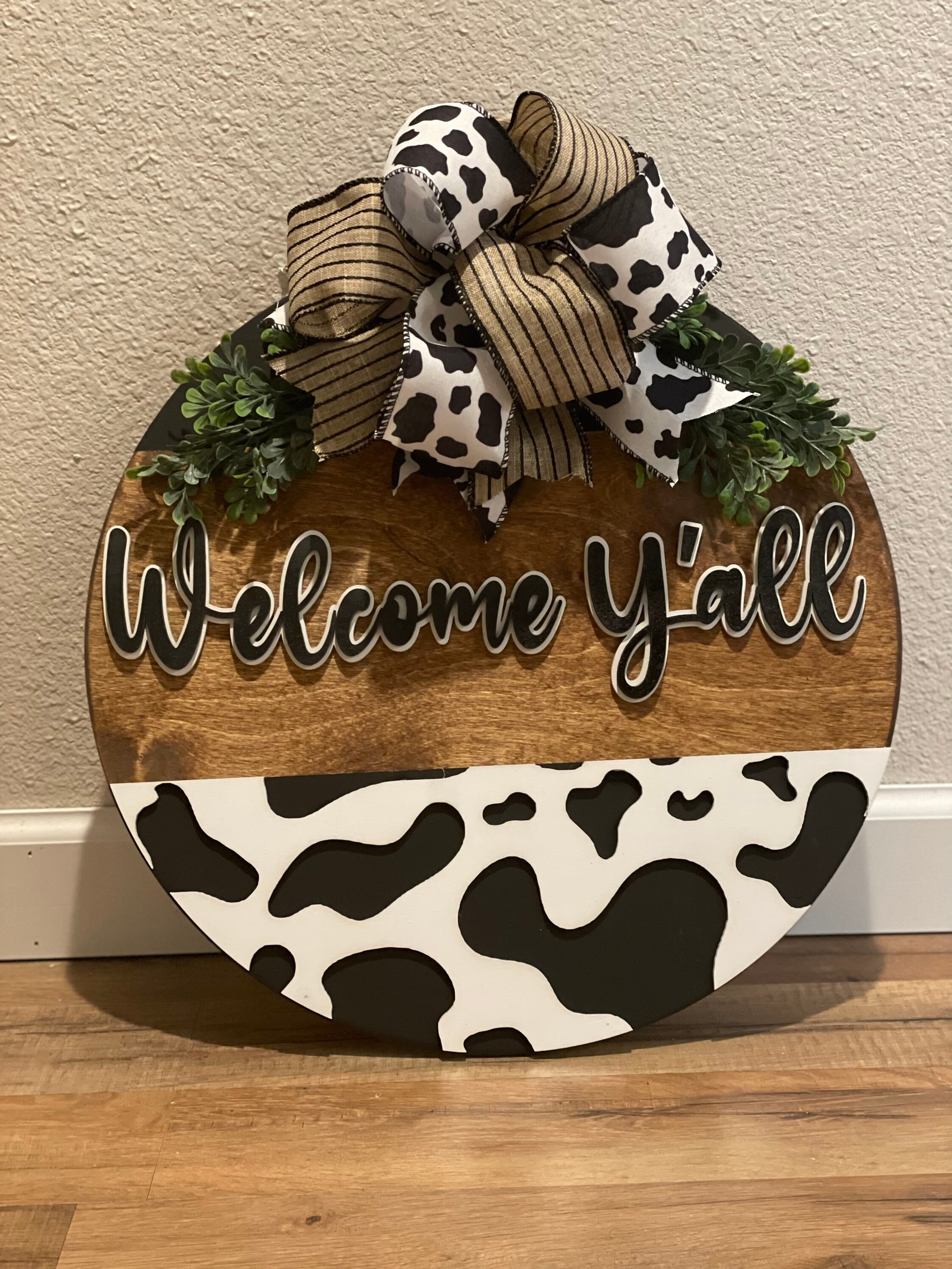 Welcome Y’all Cow Print Sign | Round Door Sign | Home Decor | 3D Sign ...