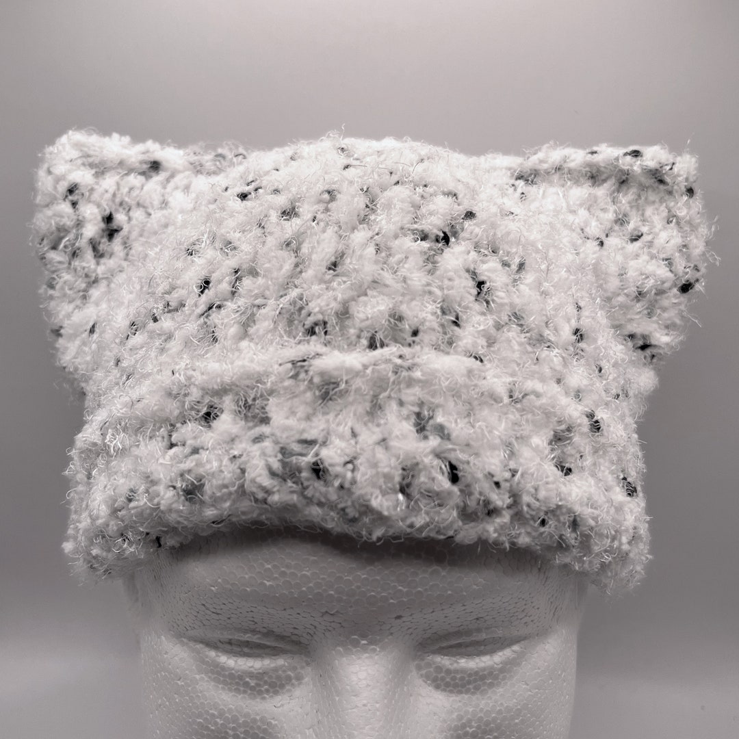 Speckled Snow Cat Hat | Crochet Fuzzy Cat Hat - Etsy