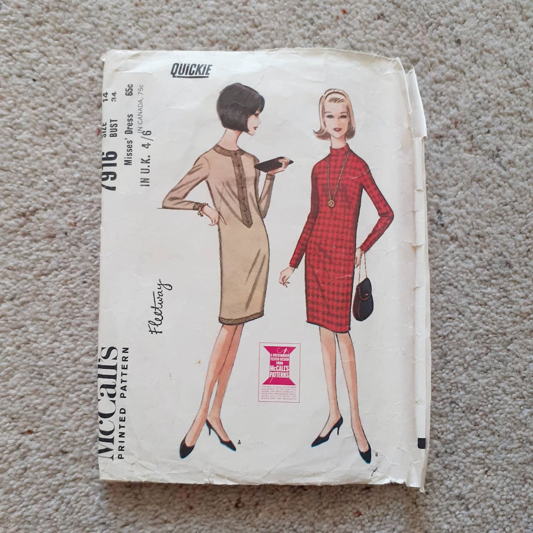 Mccall's No 7916 Vintage Dress Fleetway Pattern 1965 Sz 14 - Etsy