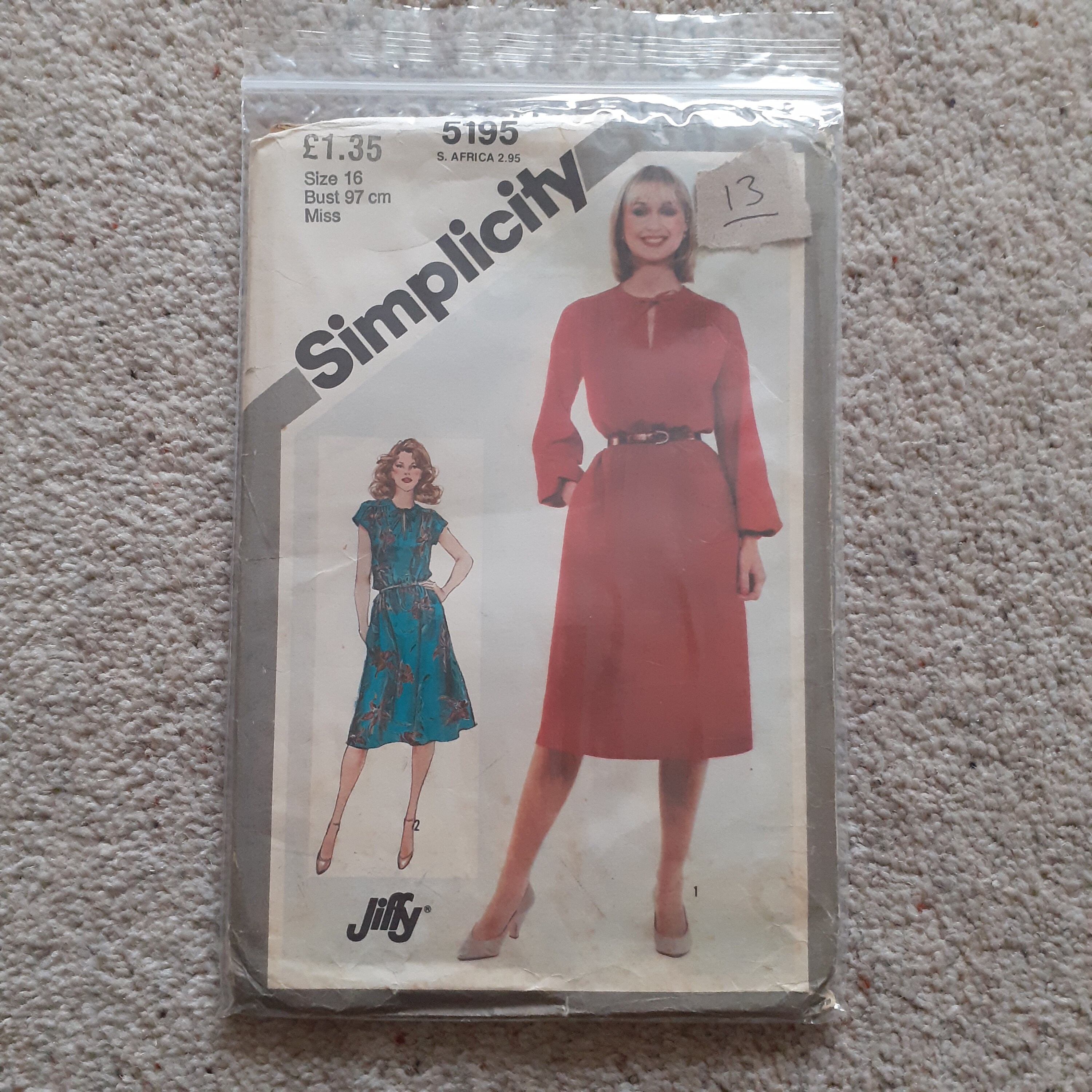Simplicity No 5195 Jiffy Dress Pattern 1981 Sz 16 | Etsy
