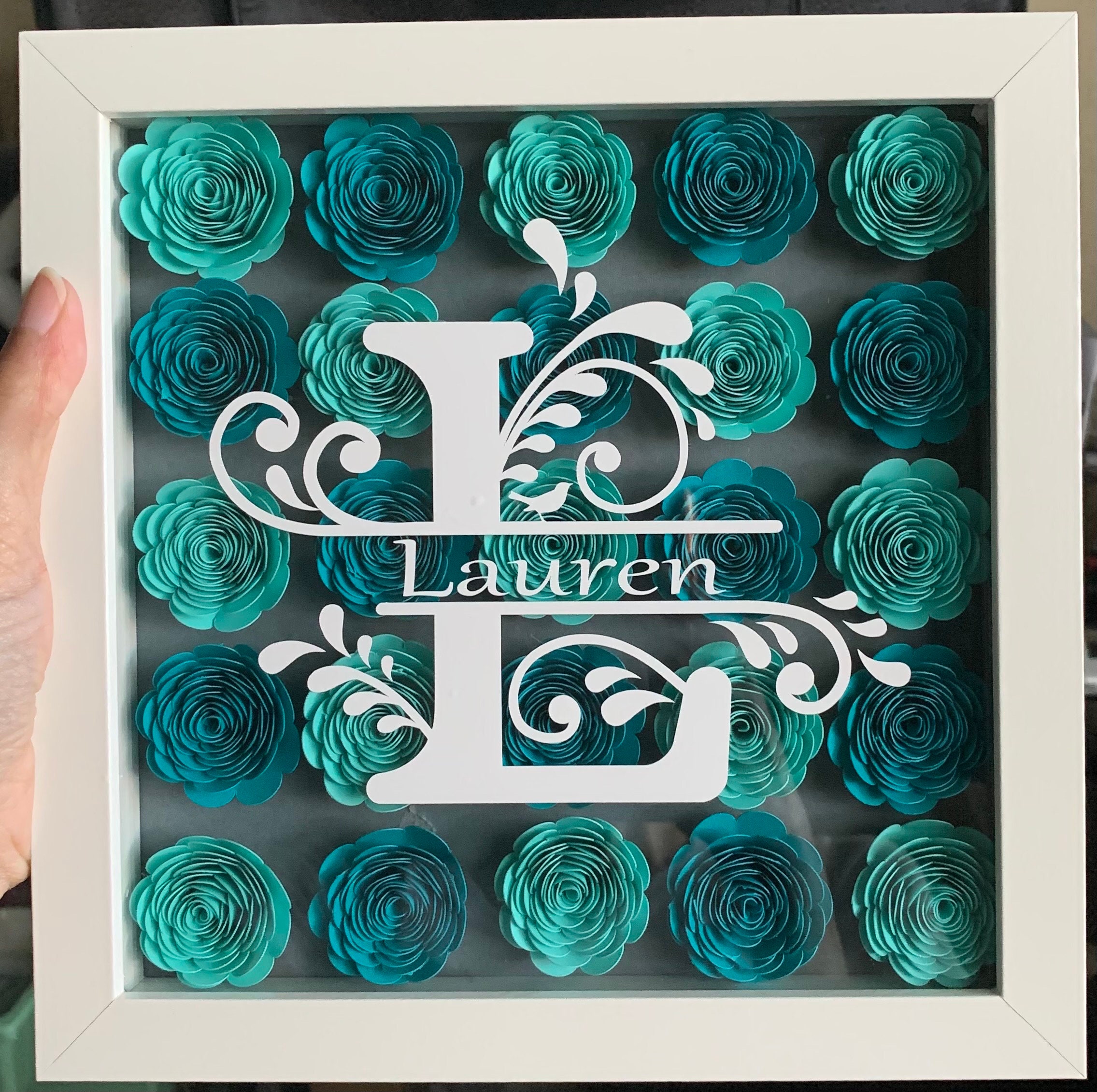 Personalized Paper Flower Shadow Box With Monogram and Name / Home ...