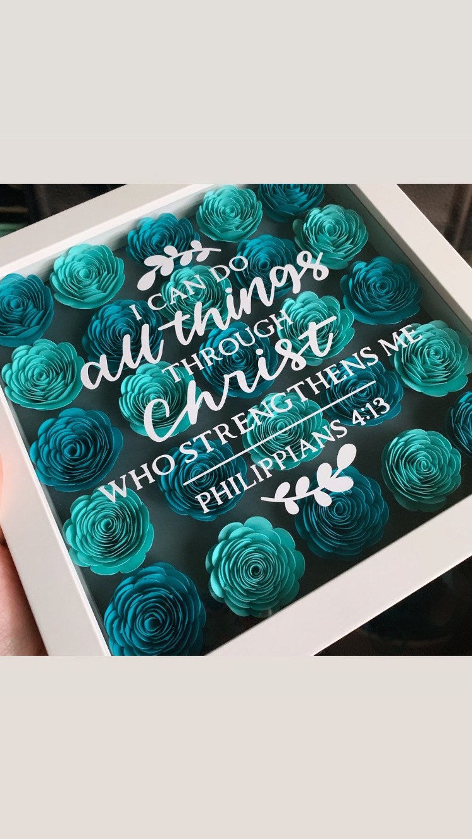 Paper Flower Shadow Box With Bible Verse/ Religious Home Decor Shadow ...