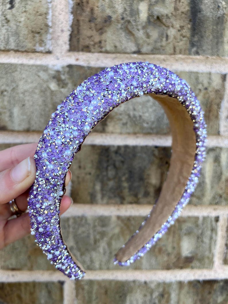 Purple Rhinestone Pearl Sparkle Headband | Cushion Padded Headbands ...