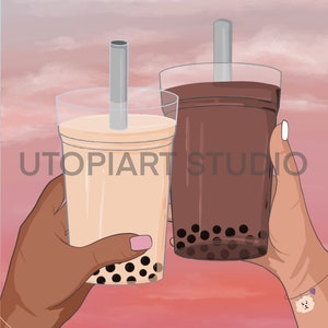 Lofi Bubble Tea Boba Milk Tea Sunset Pink Sky - Etsy Hong Kong