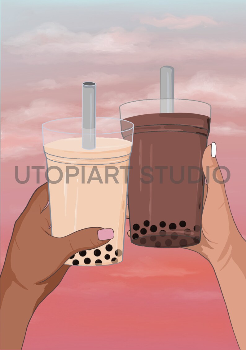 Lofi Bubble Tea Boba Milk Tea Sunset Pink Sky - Etsy Hong Kong