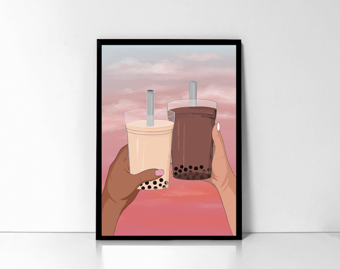 Lofi Bubble Tea Boba Milk Tea Sunset Pink Sky - Etsy Hong Kong