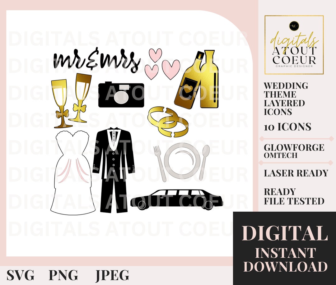 Wedding Icons | 10 Icons | DIGITAL Files | Laser Cut | Glowforge - Etsy