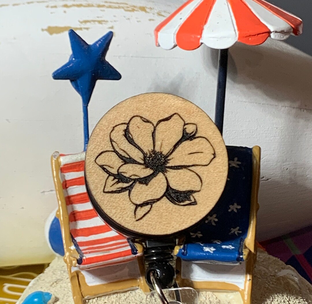 Magnolia Flower Badge Reel Laser Cut Engraved Wood Badges - Etsy