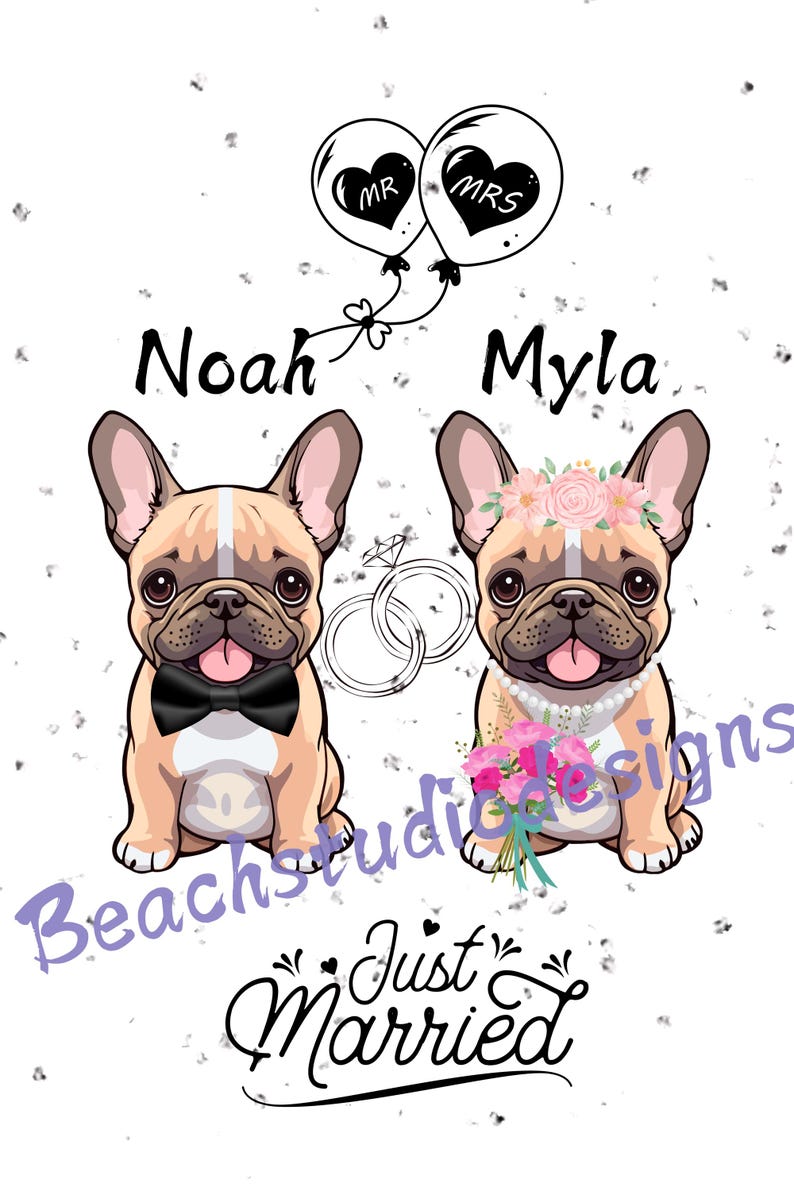 Just Married French Bulldog Photo Art Print 4 X 6 Cute Wedding Themed ...
