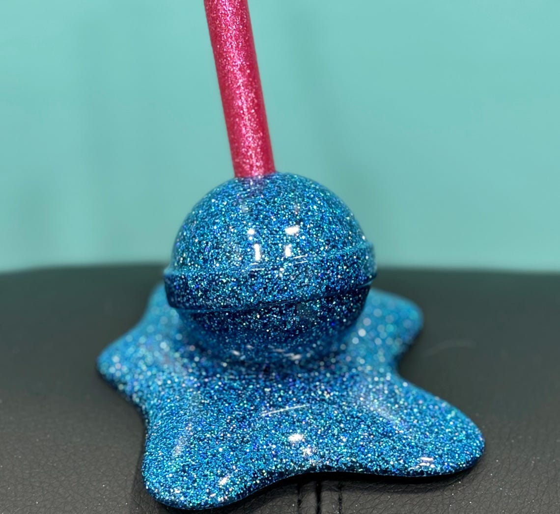 Teal Blue Sparkling Lollipop Sculpture Melted Candy Ring Display Teen ...