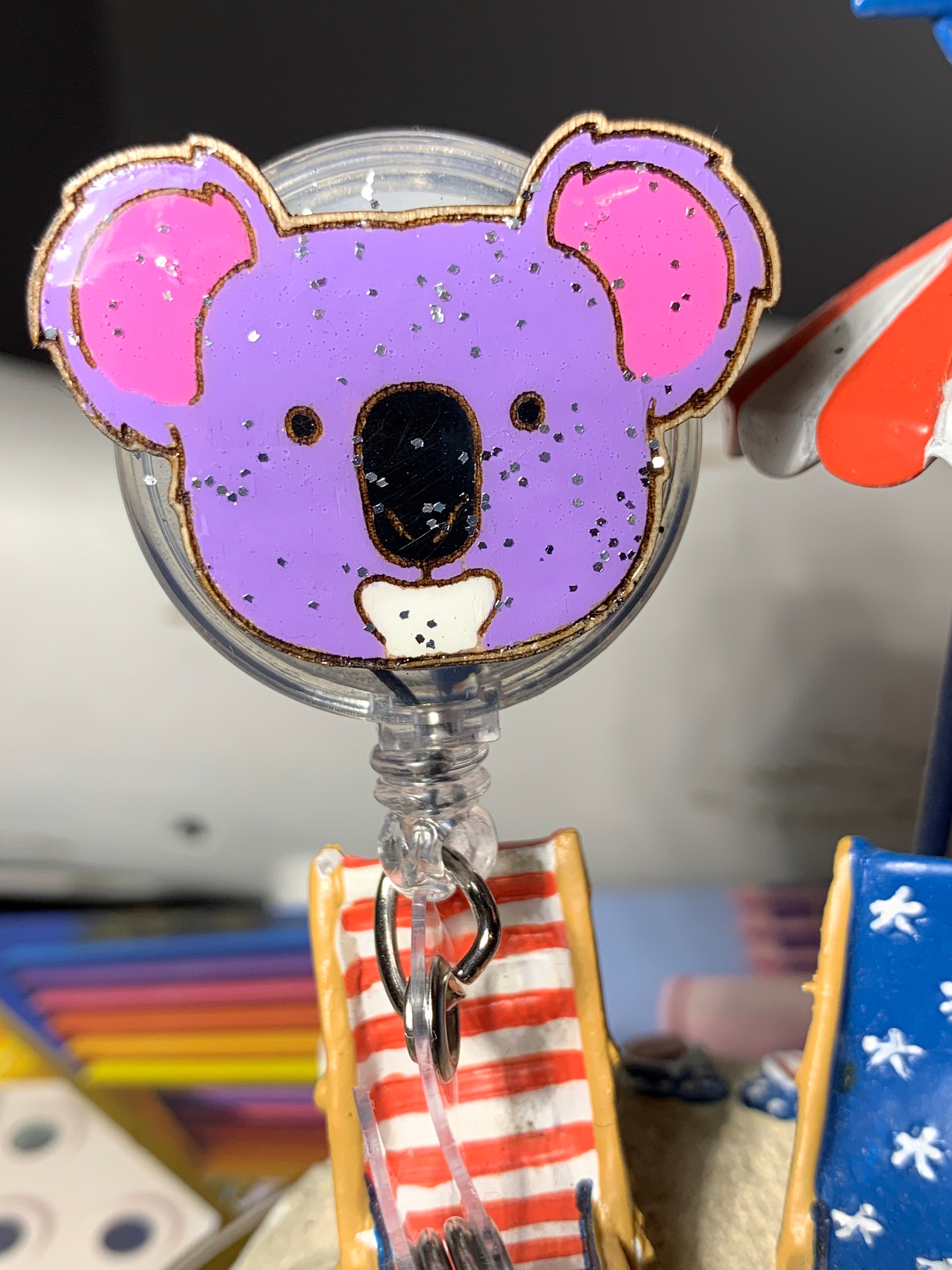 Koala Badge Reel, Laser Cut Hand-painted Resin Koala Bear, 2023 ...