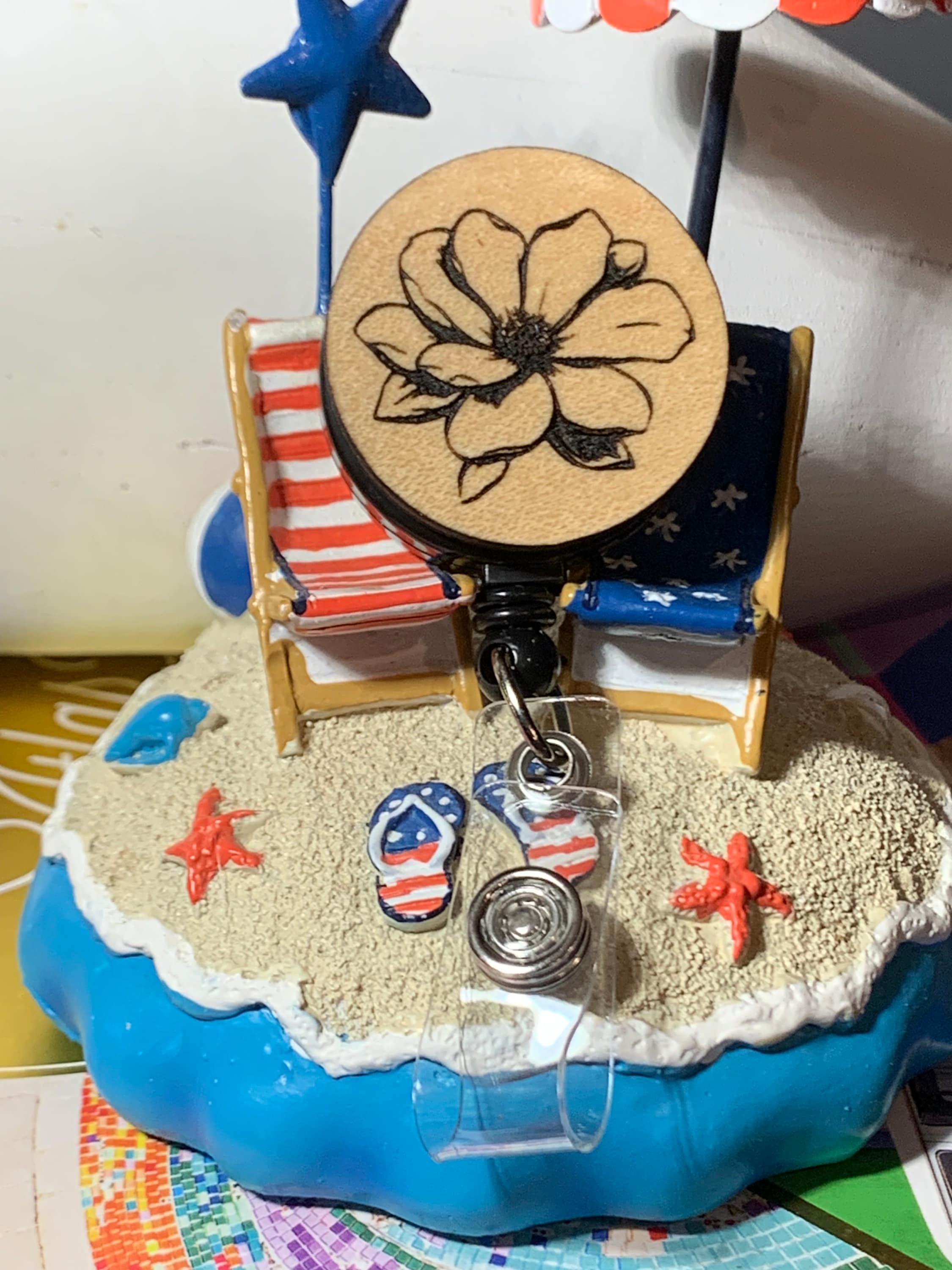 Magnolia Flower Badge Reel Laser Cut Engraved Wood Badges - Etsy