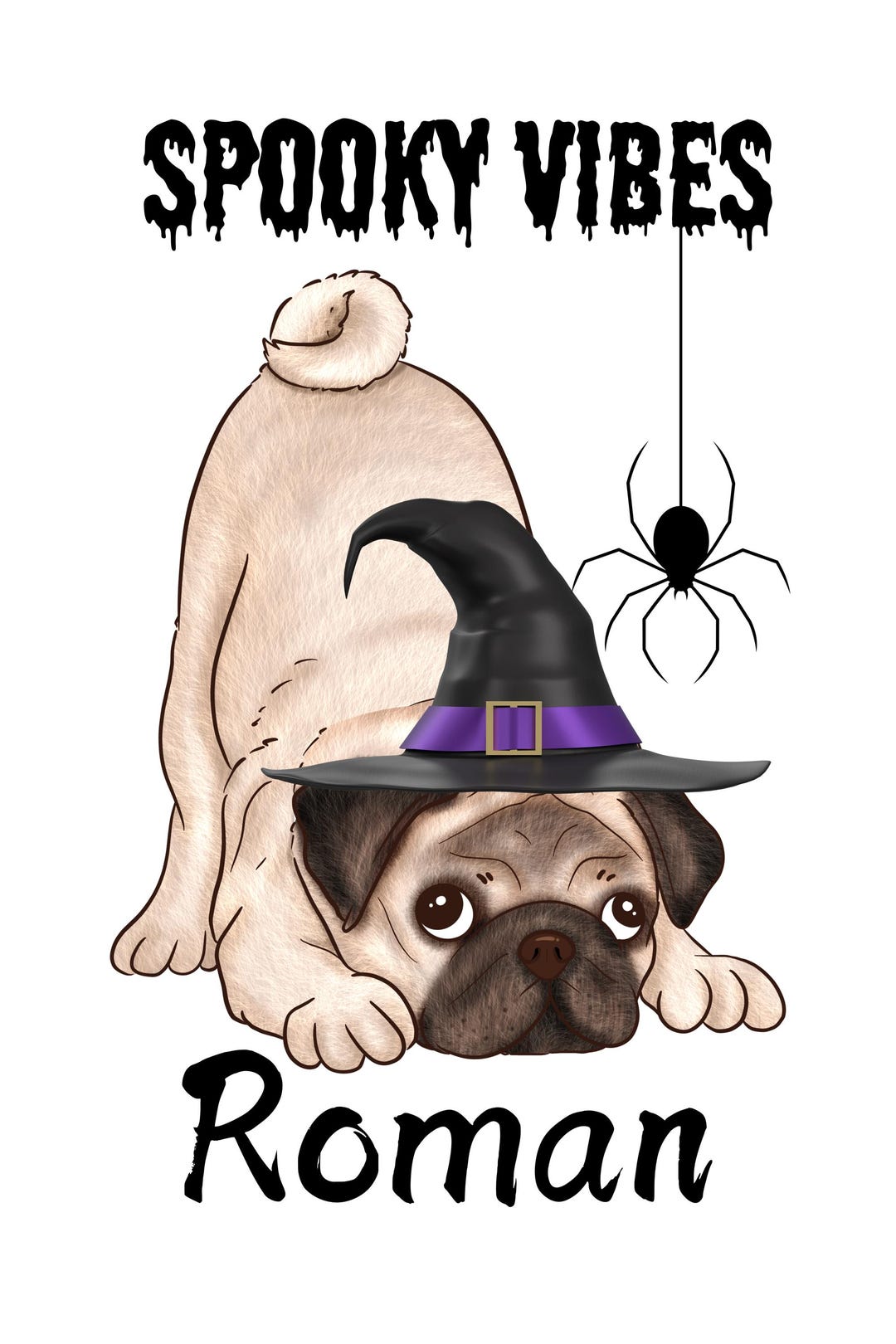Personalized Pug Halloween Art Print Fawn Pug Witch Hat Pug Puppy Photo ...