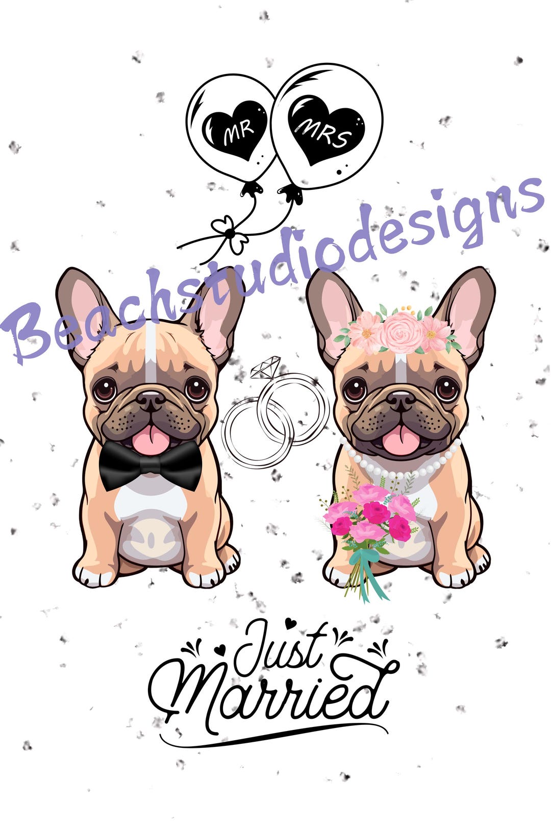 Just Married French Bulldog Photo Art Print 4 X 6 Cute Wedding Themed ...