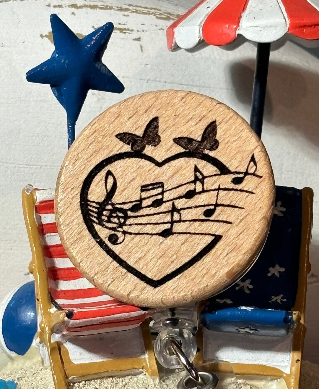 Musical Notes Butterflies Wood Badge Reel, Laser Engraved Music Themed ...