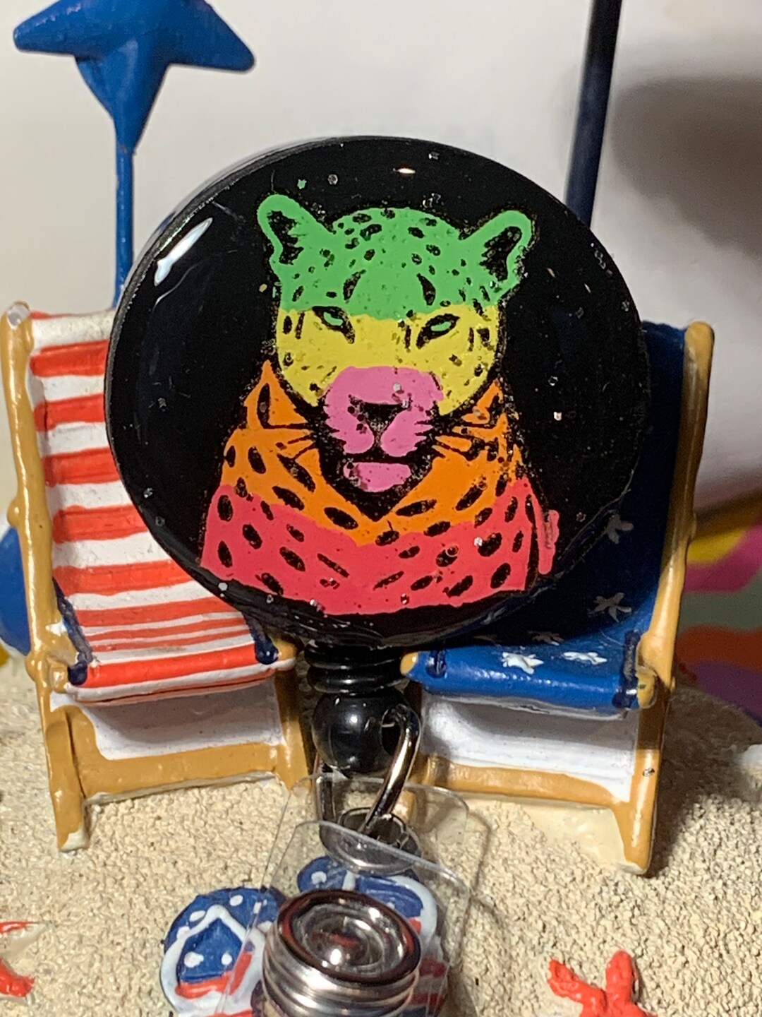 Cheetah Badge Reel Laser Cut Hand-painted Resin Badge - Etsy