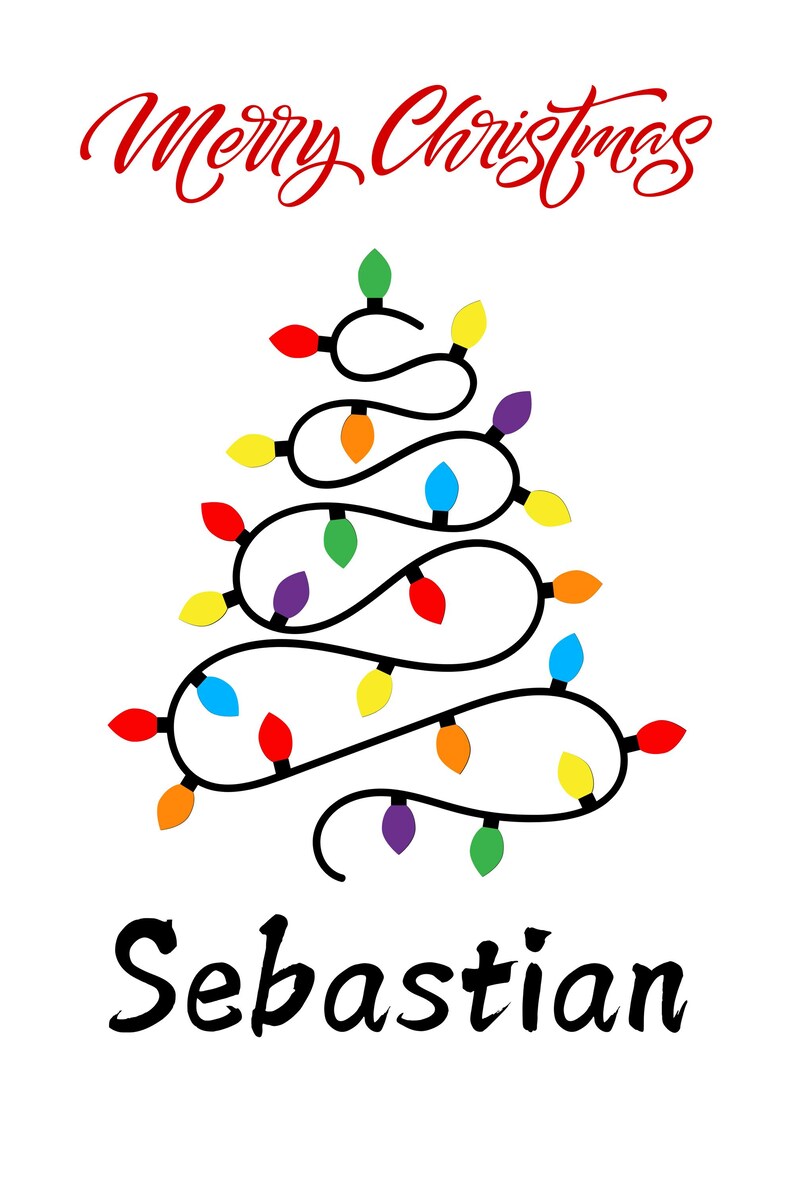 Christmas Tree Strung Lights Personalized Print Merry Christmas Photo ...