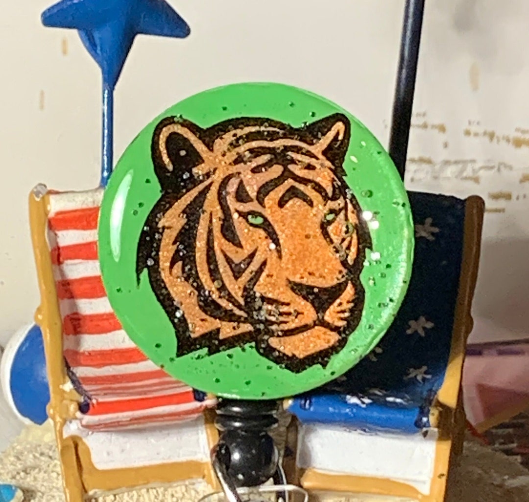 Badge Reel, Orange Tiger Head, Laser Cut Hand-painted Resin Tigers ...