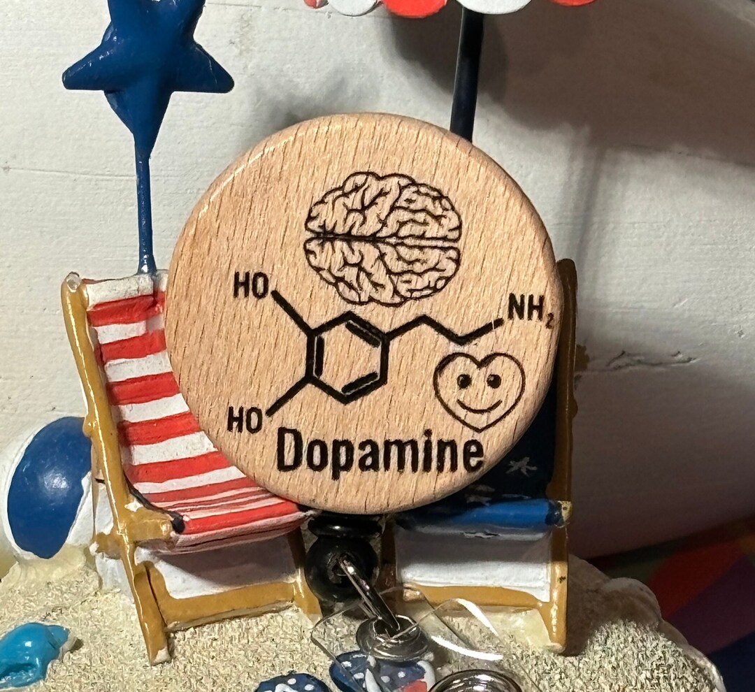 Dopamine Molecule Wood Badge Reel, Laser Engraved Brain Molecules ...