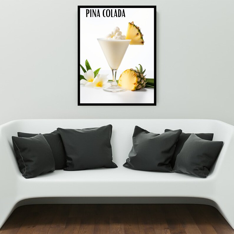 Pina Colada Cocktail Wall Art 2, Frameless Set of 5 Trendy Prints ...
