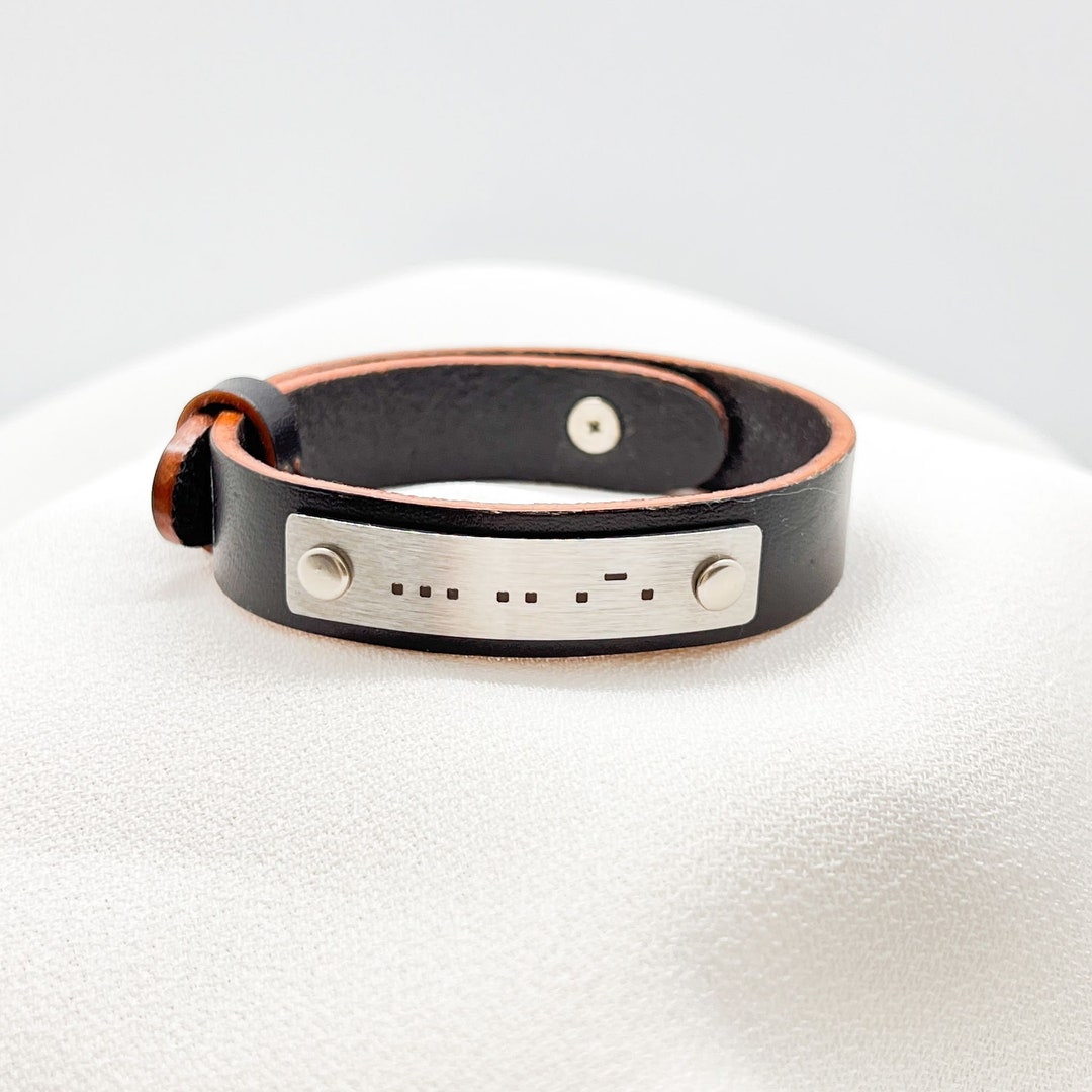 Sir Morse Code Engraved Leather Cuff Bracelet for Kinky, DDLG, BDSM ...