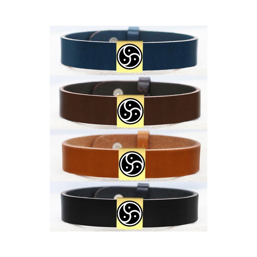 Engraved Triskelion BDSM Symbol Minimalist Leather Bracelet for Dom ...