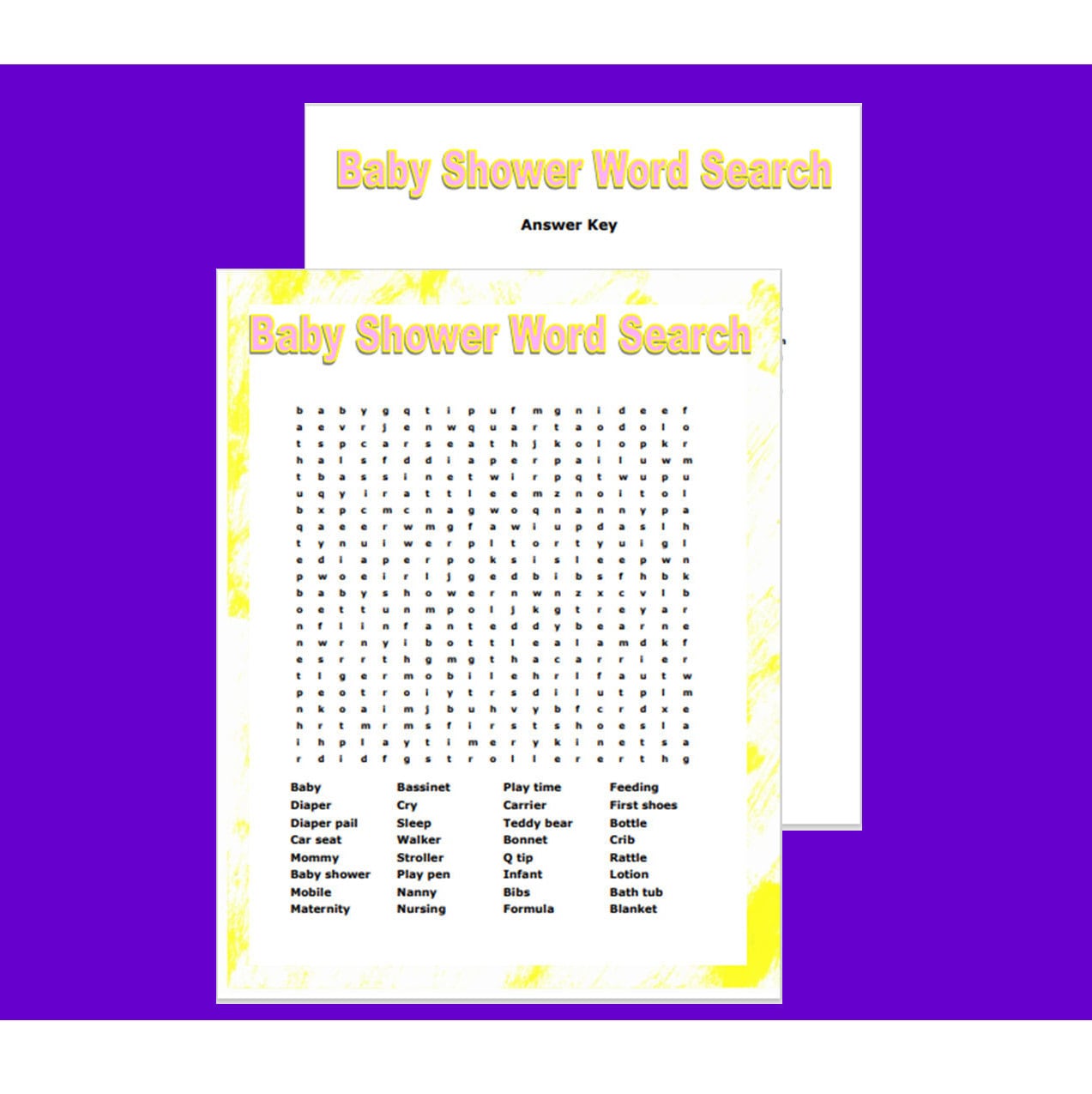 Baby Shower Word Search Game, Baby Shower Word Search , Baby Shower ...
