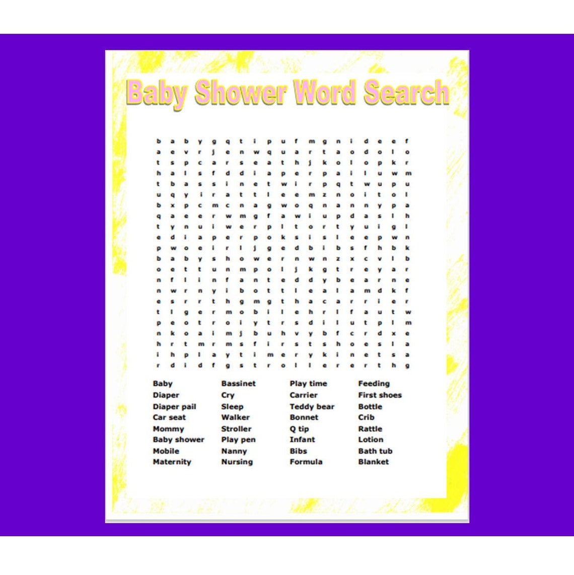 Baby Shower Word Search Game, Baby Shower Word Search , Baby Shower ...