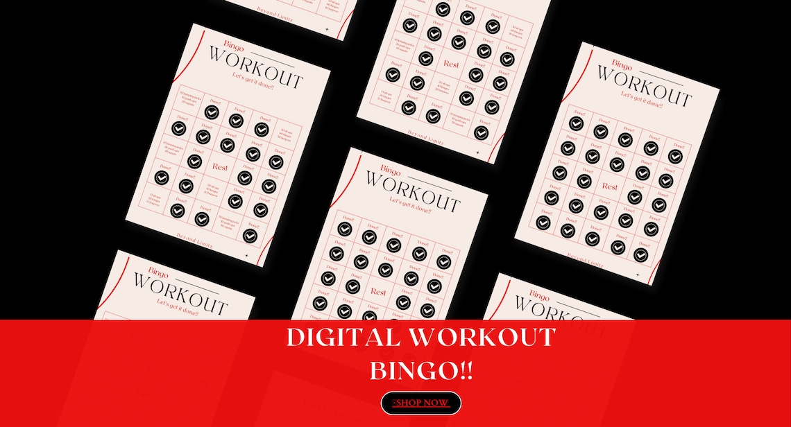 Digital Workout Bingo Printable Bingo Cards, Fun Workout Game ...