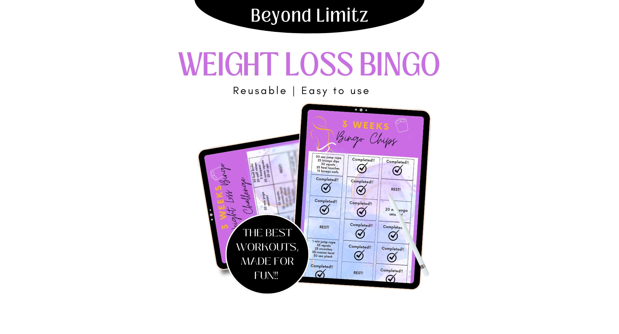 Digital Workout Bingo Printable Bingo Cards, 3 Weeks Challenge, Fun ...