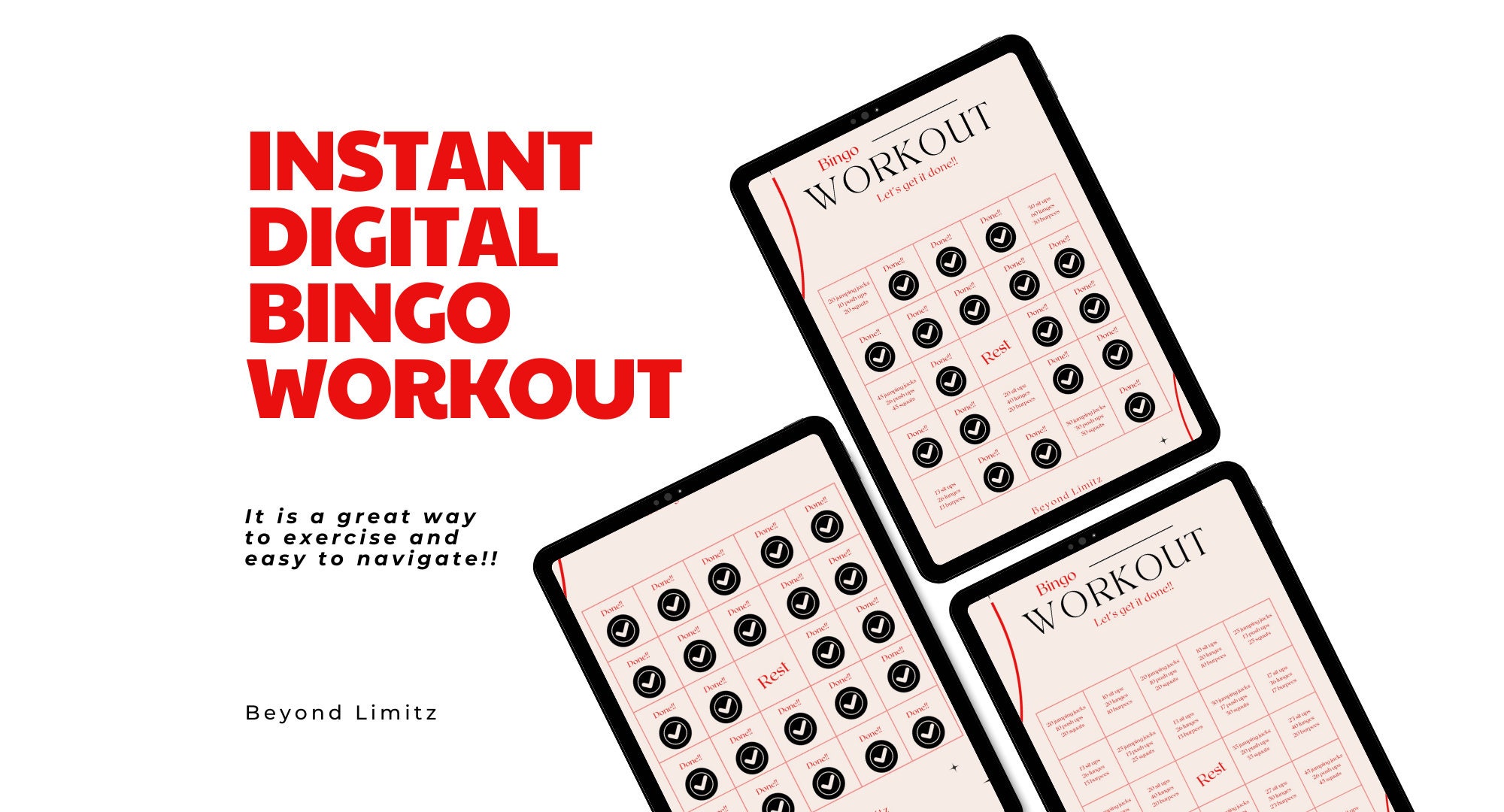 Digital Workout Bingo Printable Bingo Cards, Fun Workout Game ...