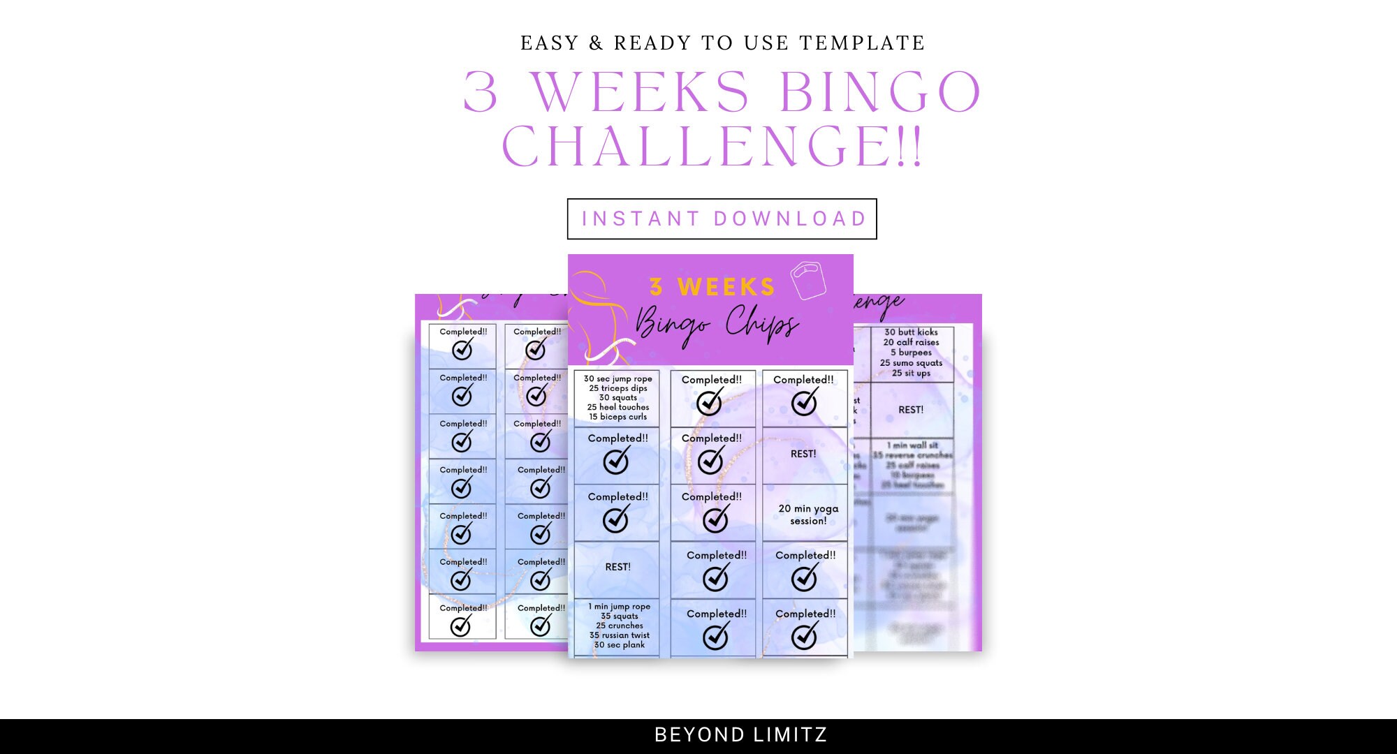 Digital Workout Bingo Printable Bingo Cards, 3 Weeks Challenge, Fun ...
