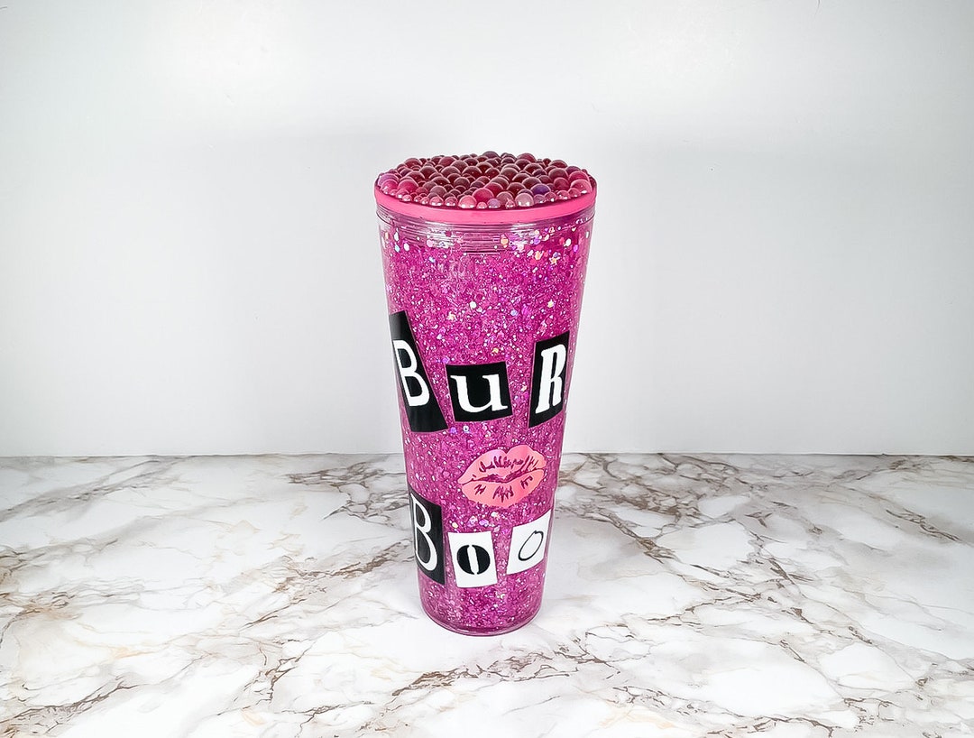 Burn Book Glitter Pink Snowglobe Cup Mean Girls Inspired 24oz Cold Cup ...