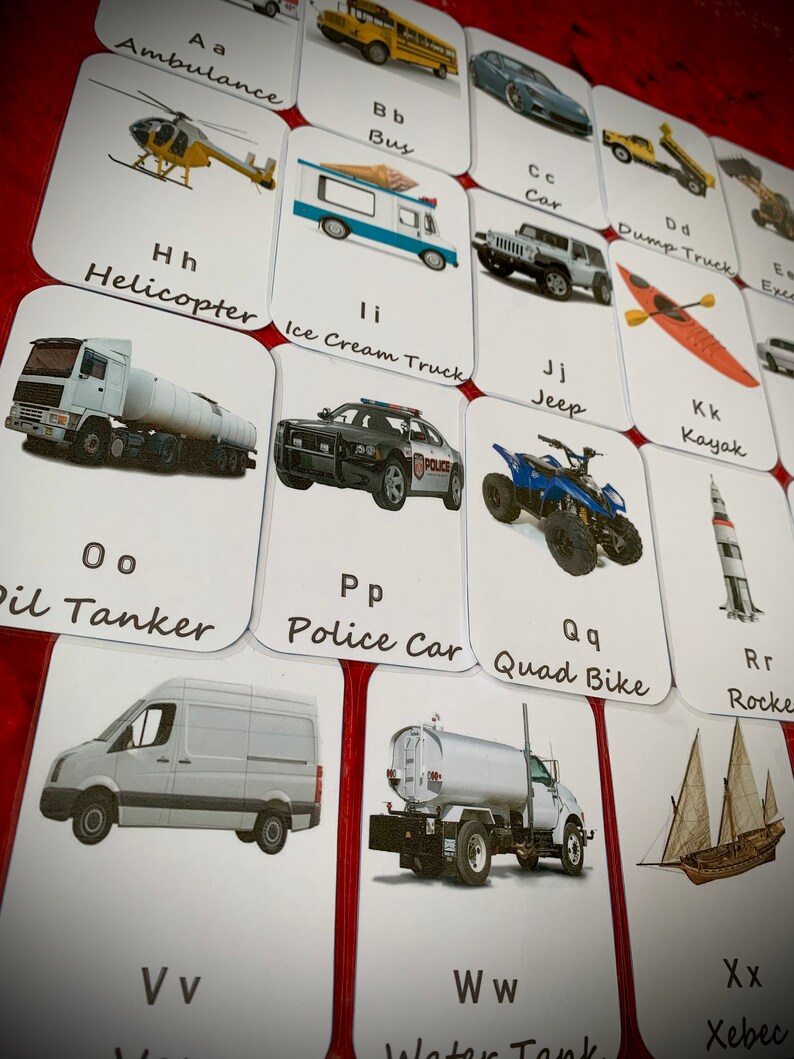 Vehicle Alphabet Card Set Montessori Style Flash Cards - Etsy