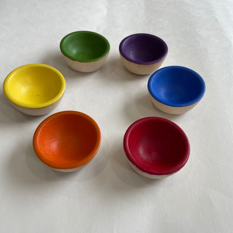 Rainbow Wooden Sorting Bowls/ Play Kitchen Educational - Etsy