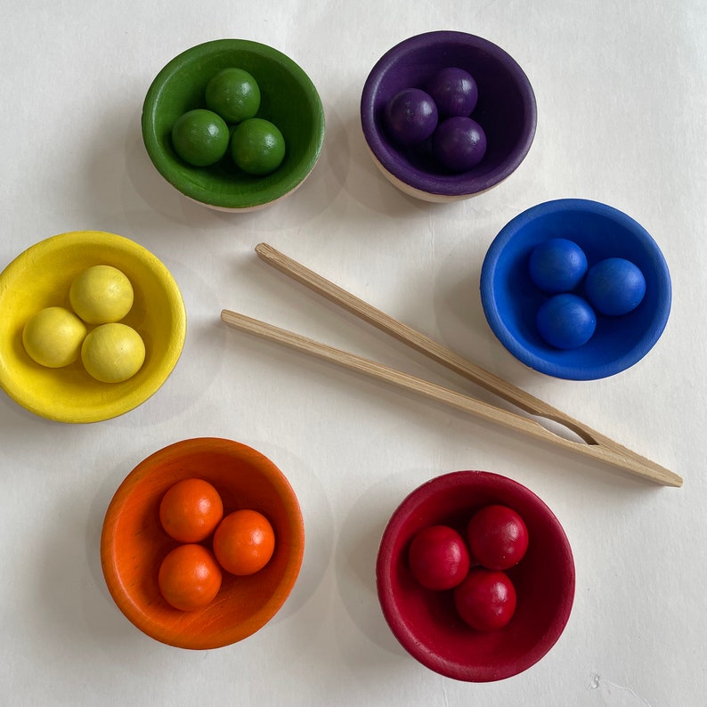 Rainbow Wooden Sorting Bowls/ Play Kitchen Educational - Etsy