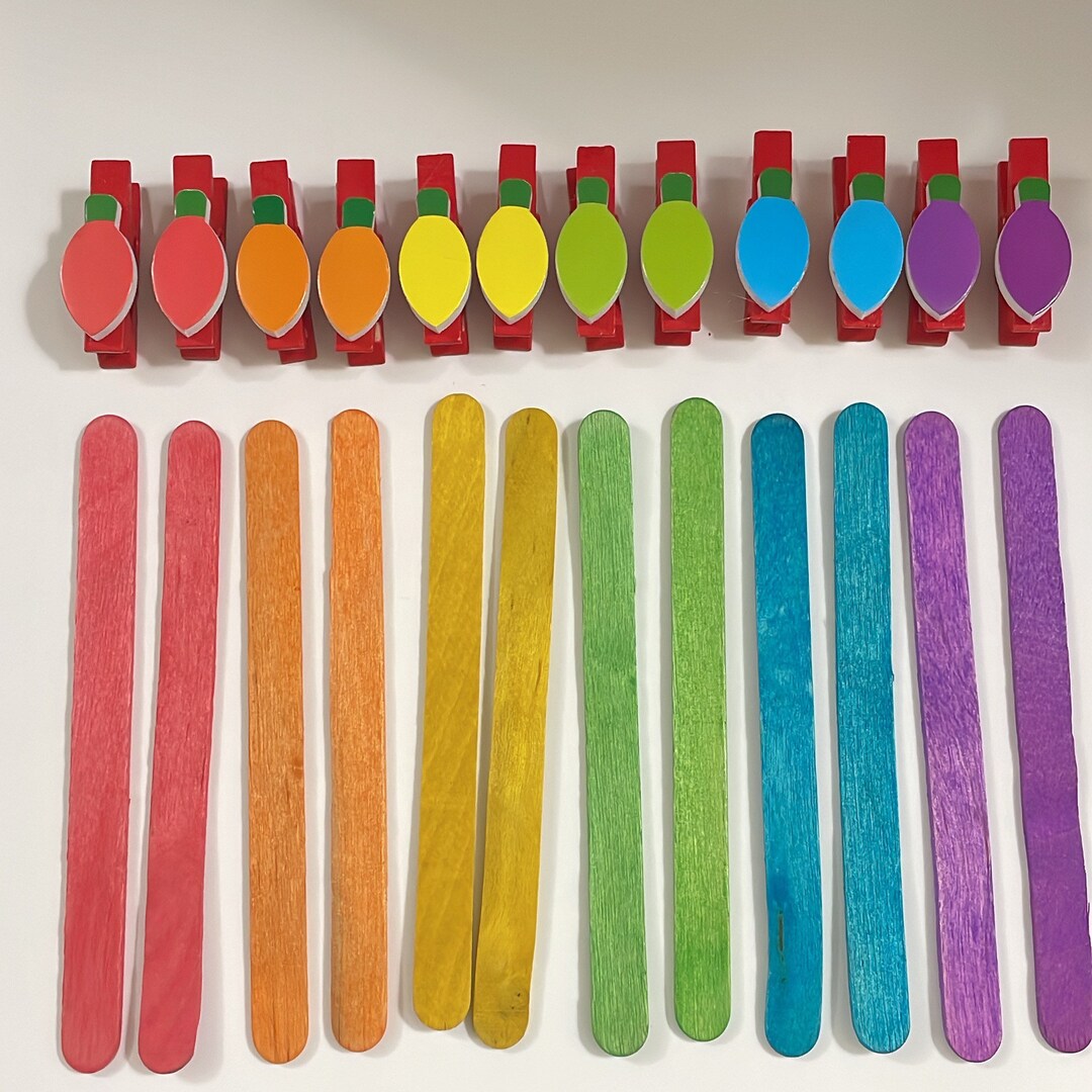 Busy Bag / Colored Craft Sticks With Mini Clothespins Matching ...
