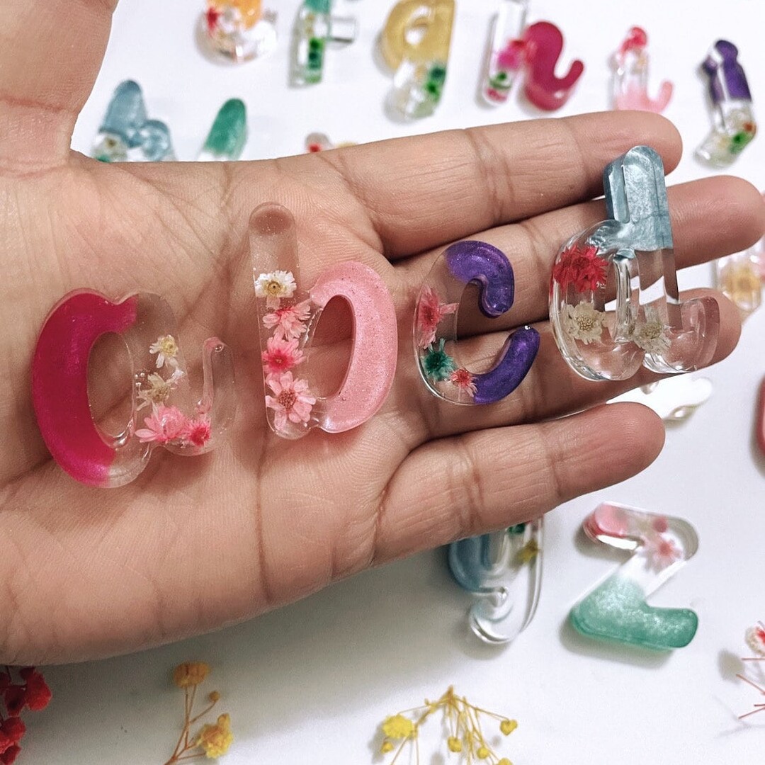 Resin Alphabet and Numbers Set/ Loose Parts Play/ Rainbow Floral ...