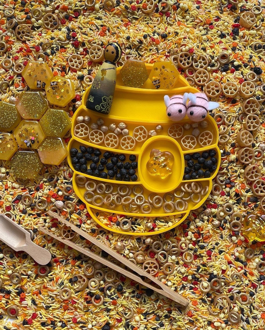 Bumble Bee Sensory Bin Honeybee Calming Messy Play Kits Peg Doll ...