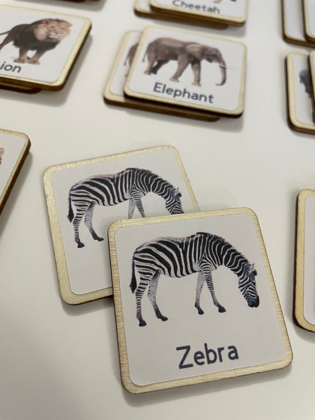 Safari Animals Montessori Memory Game/ Wooden Matching Cards/ Wild ...