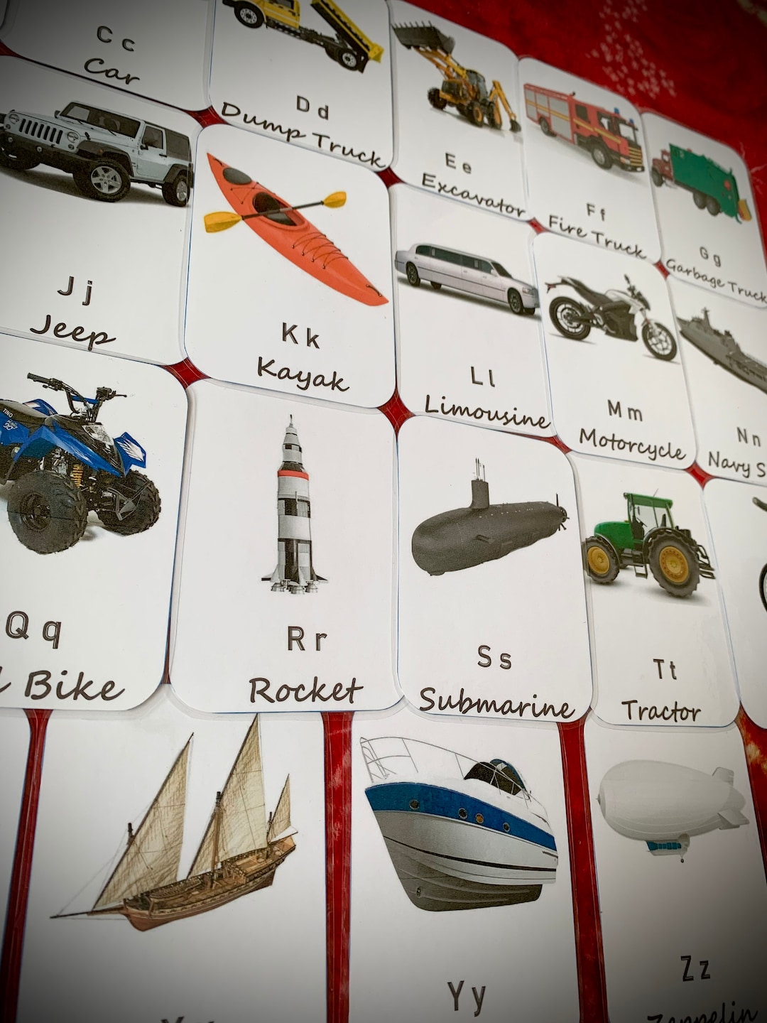 Vehicle Alphabet Card Set, Montessori Style Flash Cards, Nursery ...