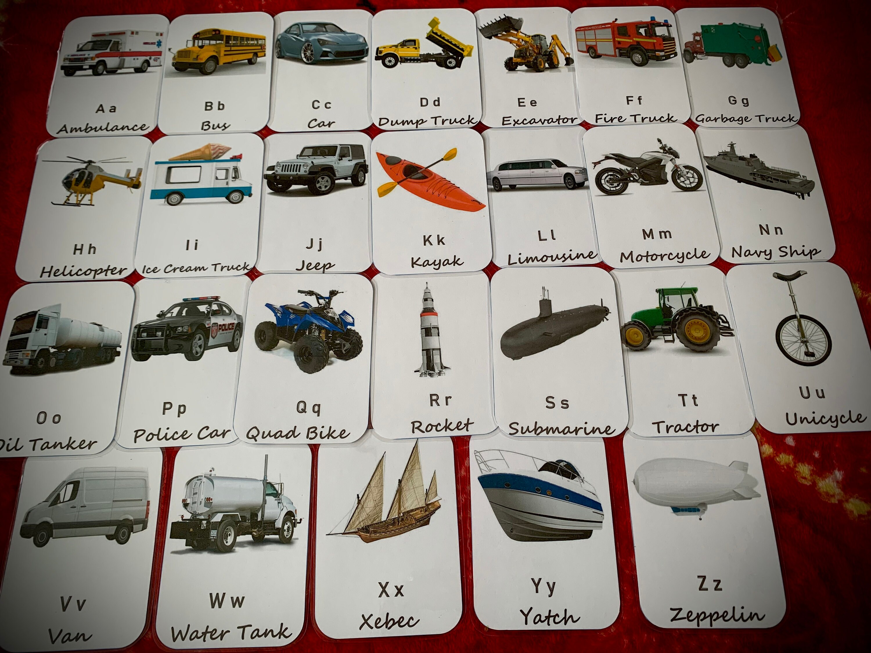 Vehicle Alphabet Card Set Montessori Style Flash Cards - Etsy Canada