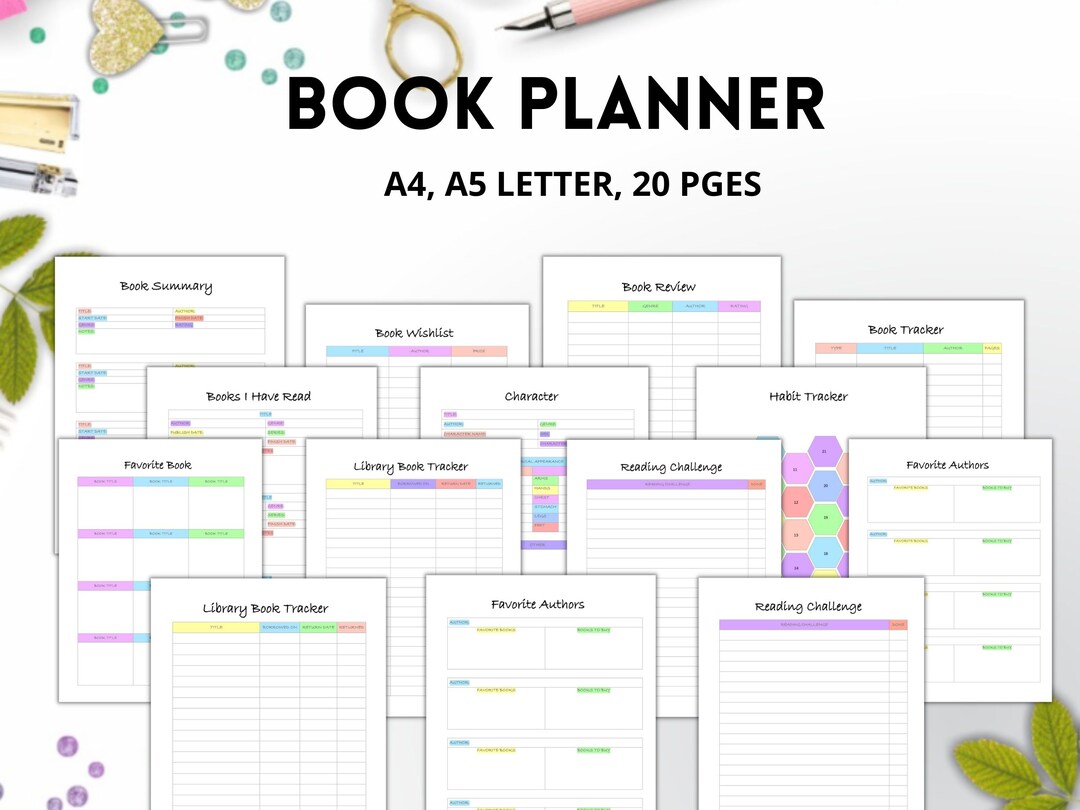 Reading Journal Log Book Planner Journal Bookshelf Reading Planner ...